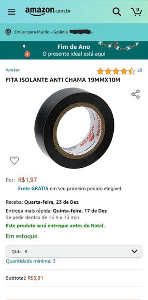 Por R$ 1,97: Fita isolante | Antichamas | Worker | 19mm X 10m | Pelando