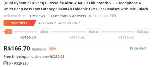 Por R$ 167: Headphone BlitzWolf® AirAux AA-ER3 Bbluetooth 5.0 | R$167 ...