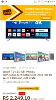 Por R$ 2.249: Smart TV LED 58" Philips 58PUG6513/78 Ultra Slim Ultra HD ...