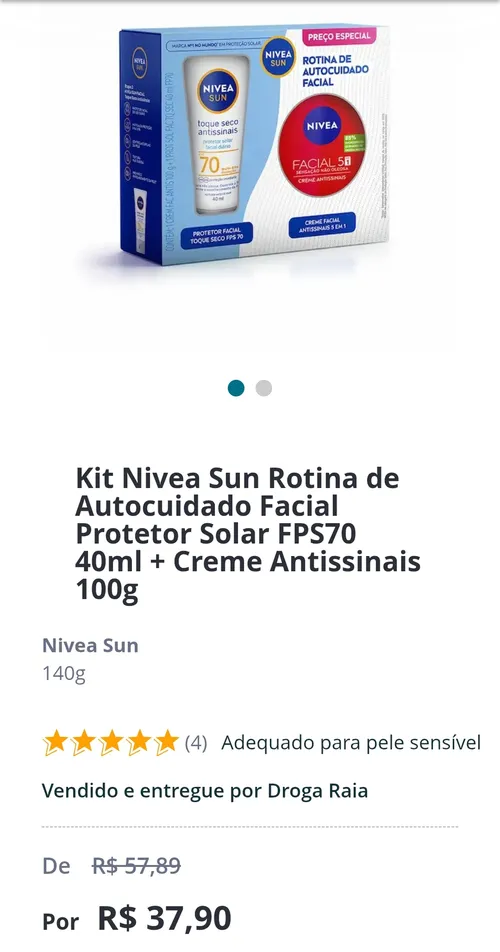 Por R$ 37,90: Kit Nivea Sun Rotina de Autocuidado Facial Protetor Solar ...