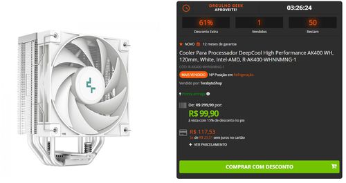 Por R$ 99,90: Cooler Para Processador DeepCool High Performance AK400 ...