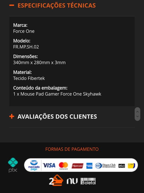 Por R$ 29,90: Mousepad Gamer Force One Skyhawk, Control, L, (340x280mm ...