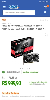 Saindo por R$ 950: Placa de Vídeo MSI AMD Radeon RX 5500 XT Mech 4G OC ...