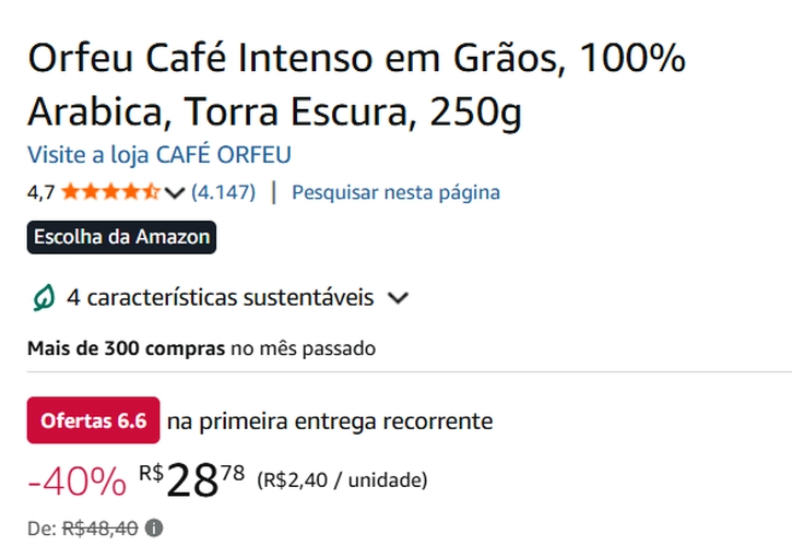 Por R$ 28,00: [REC] [+ POR - R$23,60] Orfeu Café em Grãos 100% Arabica ...