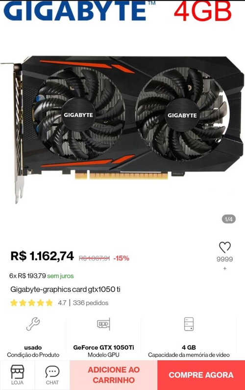 Por R$ 1.669: Placa de Vídeo Colorful NVIDIA GeForce GTX 1050 Ti, 4GB ...