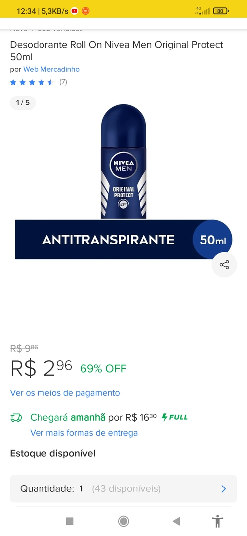 Por R$ 2,96: Desodorante Roll On Nivea Men Original Protect 50ml | Pelando
