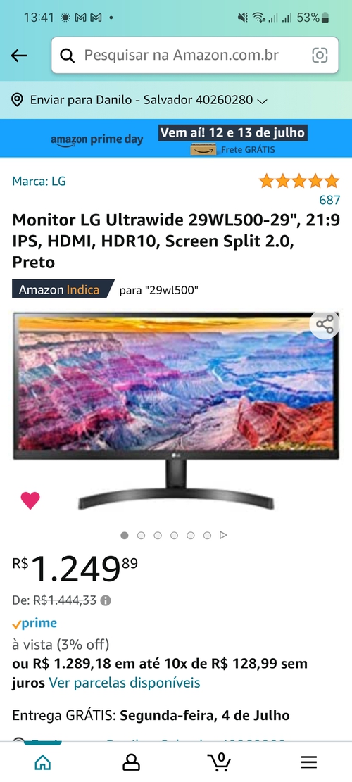 Por R$ 1.249: Monitor LG Ultrawide 29WL500-29", 21:9 IPS, HDMI, HDR10 ...