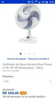 Por R$ 104: Ventilador de Mesa Mondial Maxi Power V-45-4P-NP Branco ...