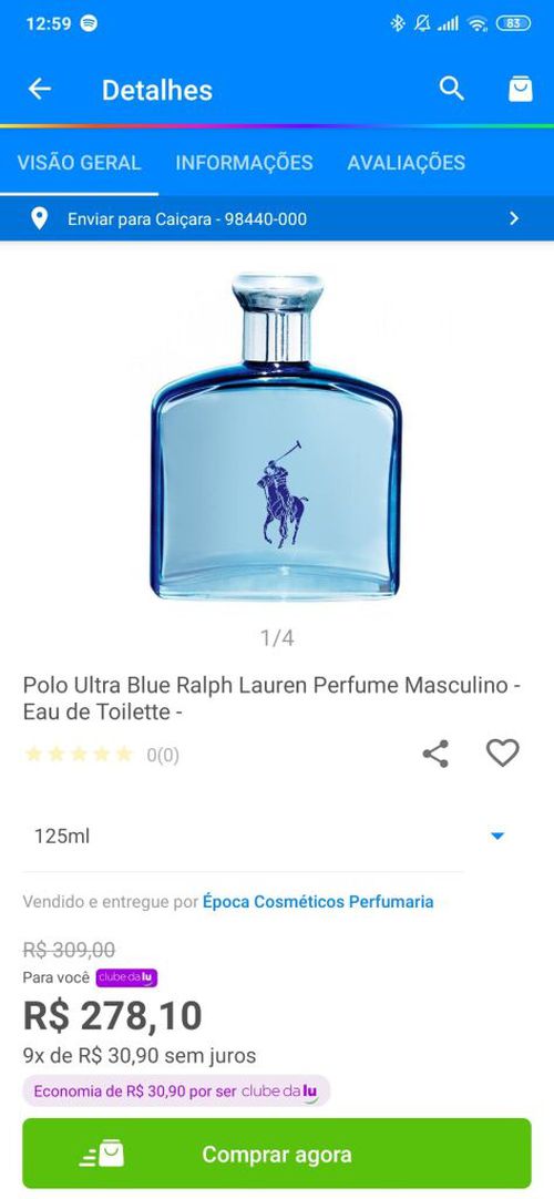 Por R$ 263: Polo Ultra Blue - Ralph Lauren - Eau de Toilette 125ml ...