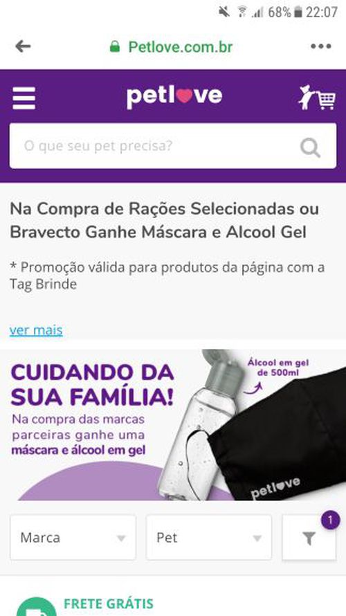 Grátis: Ganhe 1 máscara + 1 álcool gel na compra de rações selecionadas ...