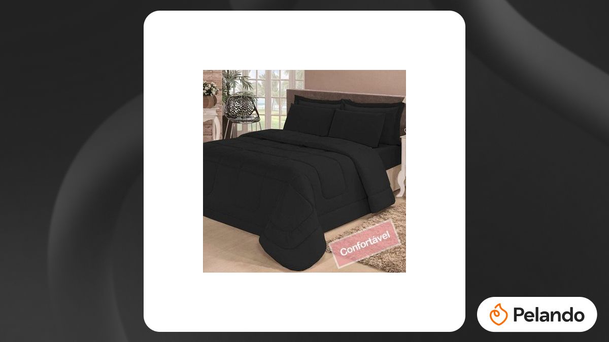 Por R$ 86,00: Kit 6 Pçs Edredom Dupla Face Casal Queen com Lençol Preto ...