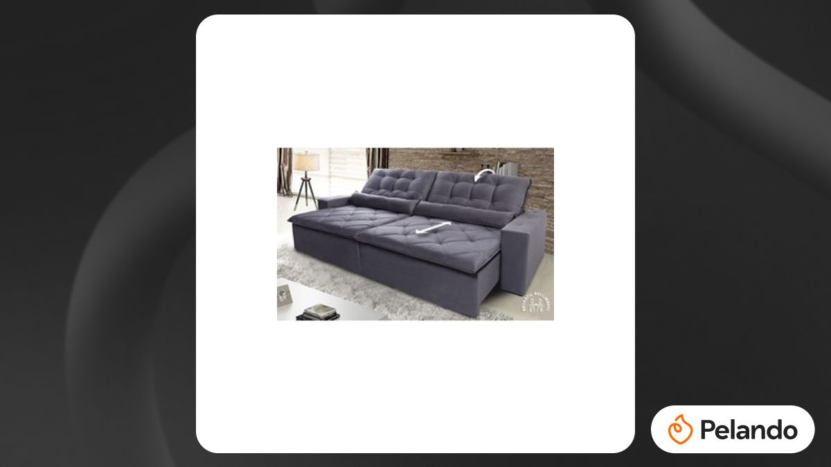 Por R$ 1.629: [R$1.467 AME] Sofá Retrátil/Reclinável Islândia 2,50m Suede Veludo Grafite c ...