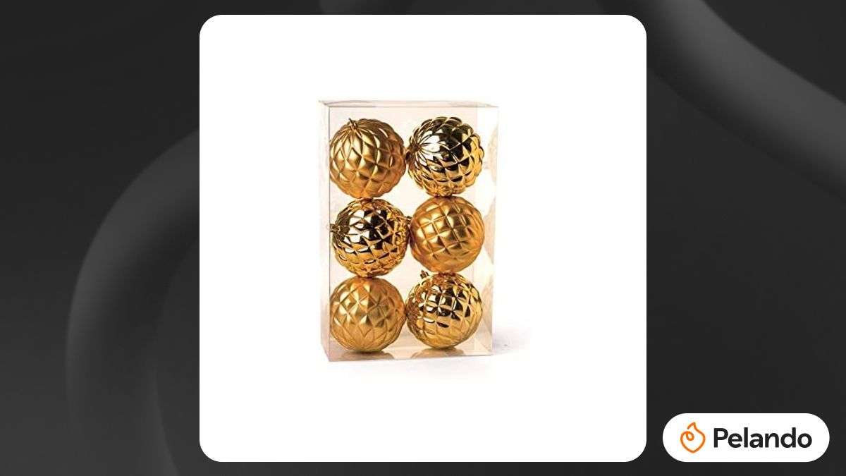 Por R$ 38,00: [Prime] Kit 6 Bolas De Natal Com Losangos Ouro - 10 Cm ...