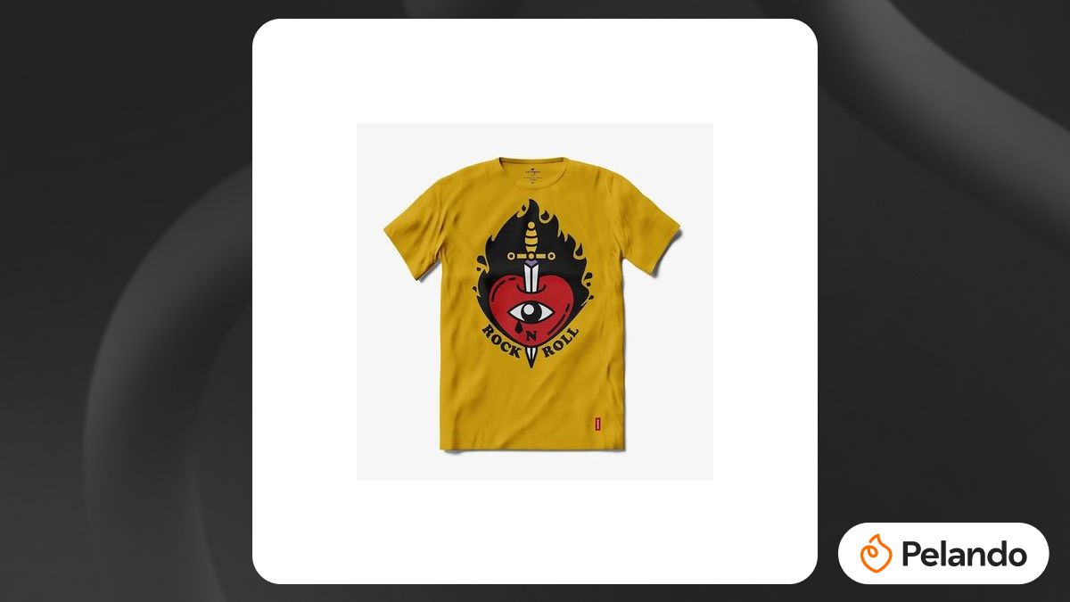 Por R$ 13,98: Camiseta Rock N Roll Tattoo - Amarela (Frente) | Pelando