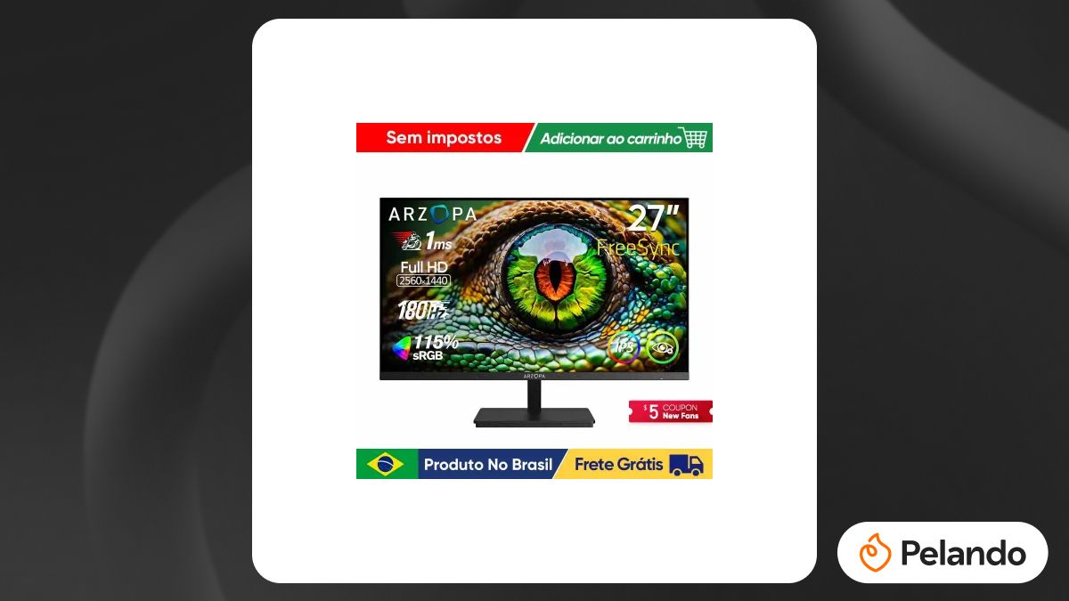 Por R$ 1.215: [Envio BR] Monitor ARZOPA 27 polegadas Gaming 180hz QHD 2K 2560*1400 IPS com Tipo ...