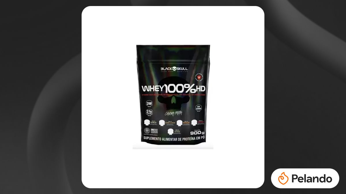 Por R$ 61,00: Whey 100% Hd Refil Black Skull 900g Wpc Wpi E Wph Sabor Baunilha | Pelando