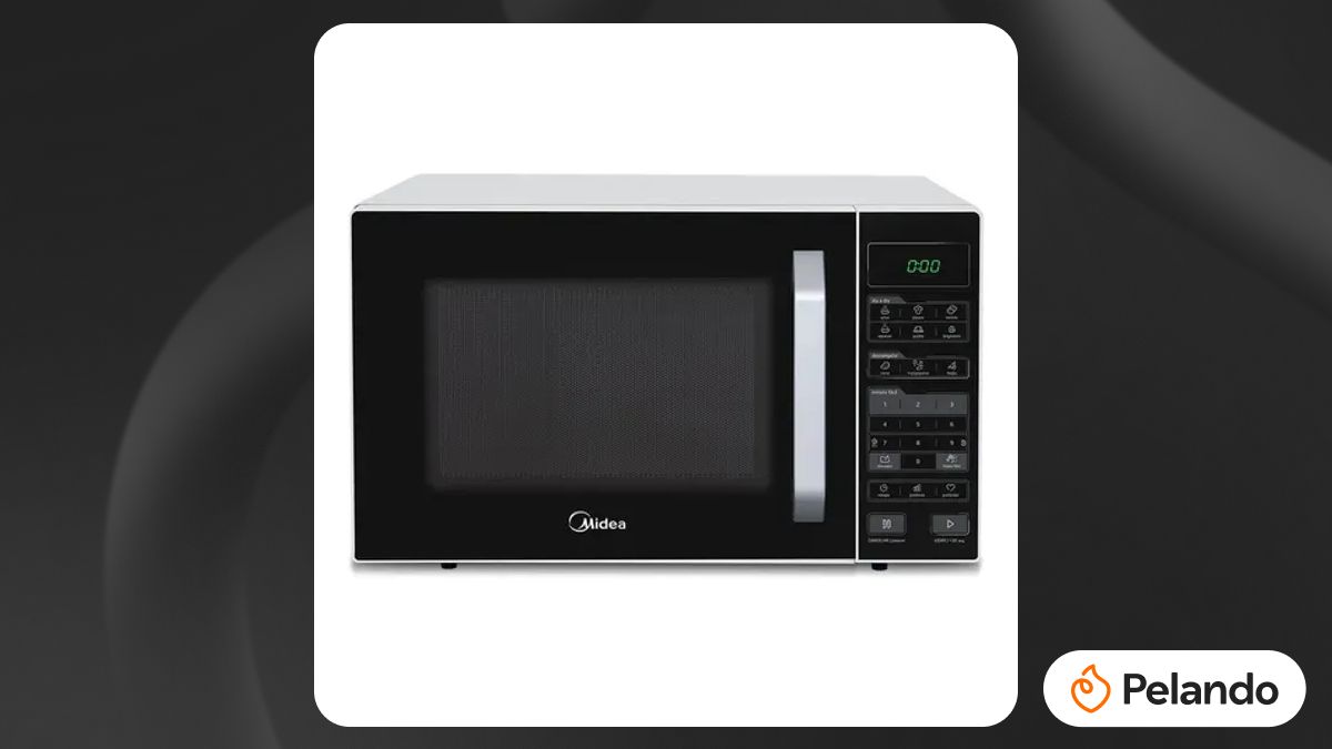 Por R$ 457: Micro-ondas Midea 35 Litros Branco Porta Preta 220v ...