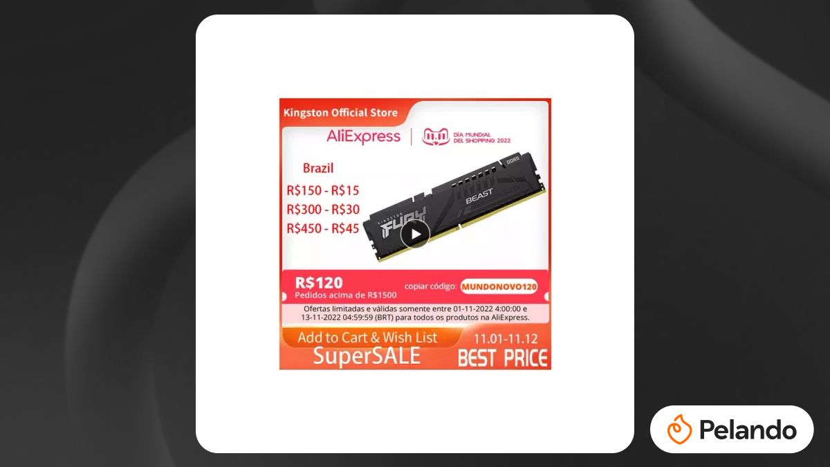 Por R$ 251: Memoria Ram Kingston fury beast, ddr5, (8gb 16gb 32gb) (4800 5200 5600 6000 mhz ...