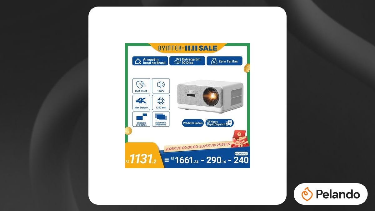 Por R$ 1.047: [Cashback Pelando R$ 837,60]Projetor BYINTEK U14 Full HD ...