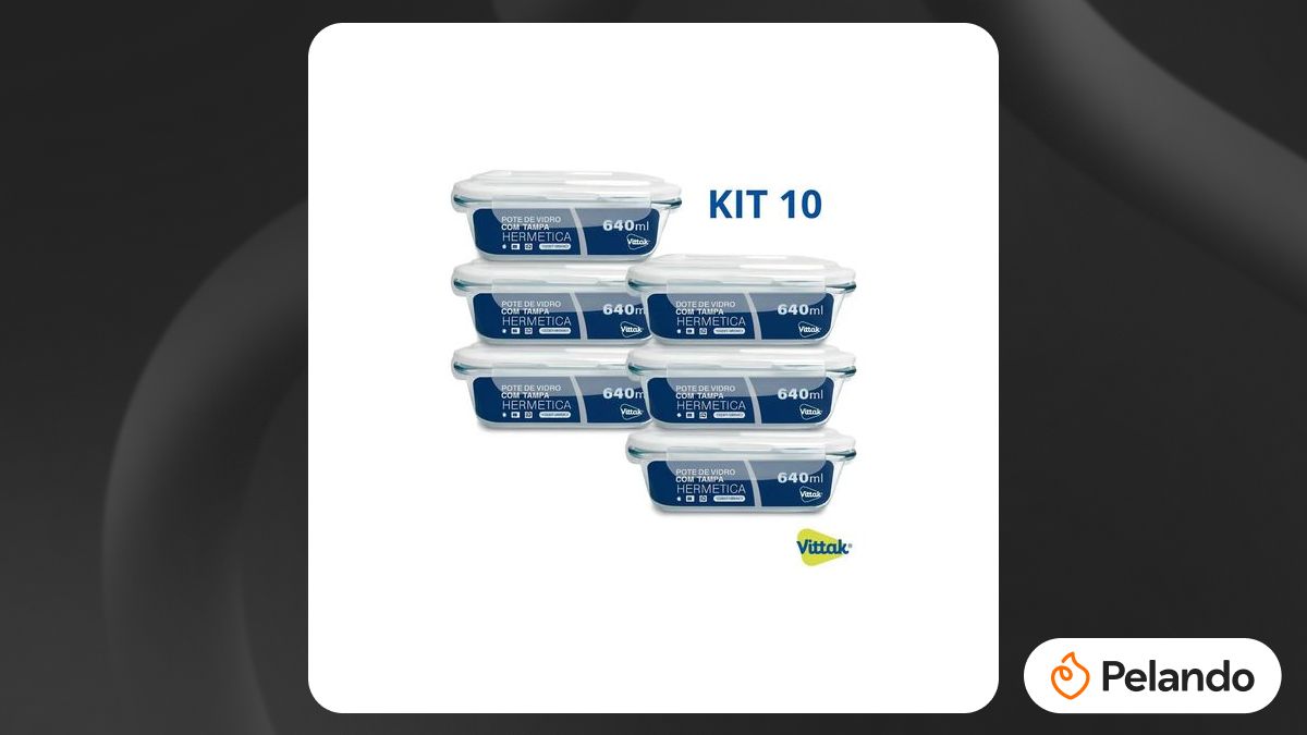 Por R$ 73,00: Vittak Kit: 10 Potes de Vidro Herméticos 640ml | Pelando