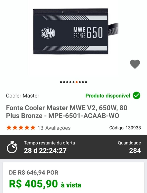 Por R$ 389: FONTE CORSAIR CX650 80 PLUS BRONZE 650W PFC ATIVO | R$390 ...